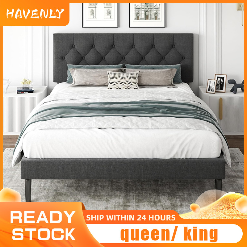 Katil Murah Queen Size Upholstered Bed Frame Headboard Divan Bed Metal ...