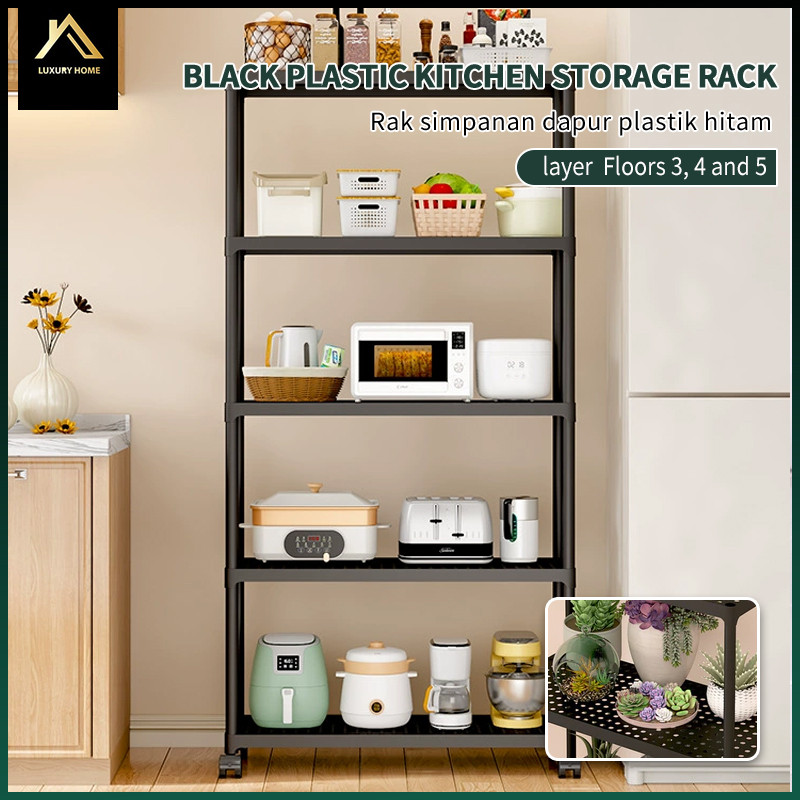 5 Layer Black Plastic Kitchen Storage High Quality Organize Rack With ...
