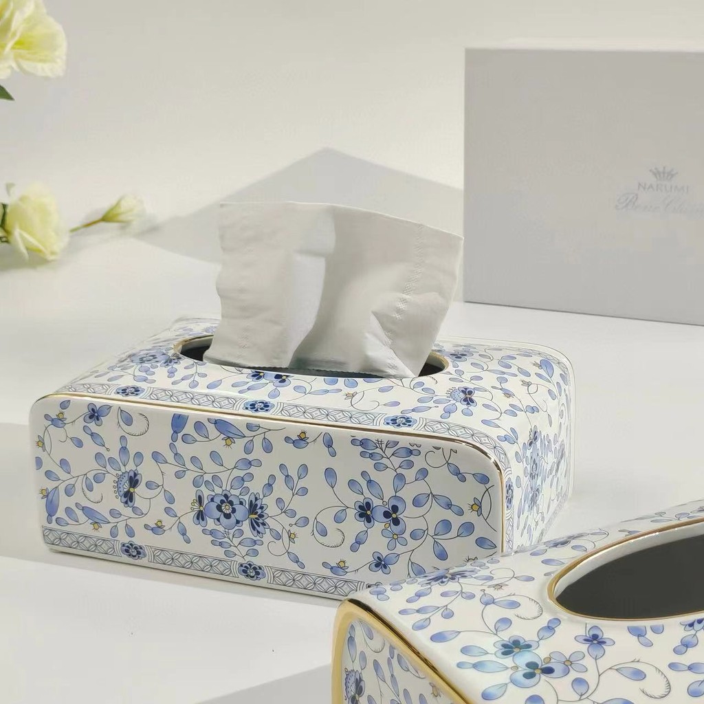 European Style Ceramic Tissue Box Vintage Blue and White Napkin Holder ...
