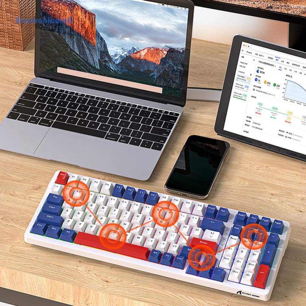 RGB Backlight Gaming Keyboard USB K98 Gamer Keypad (Yacht blue yellow ...