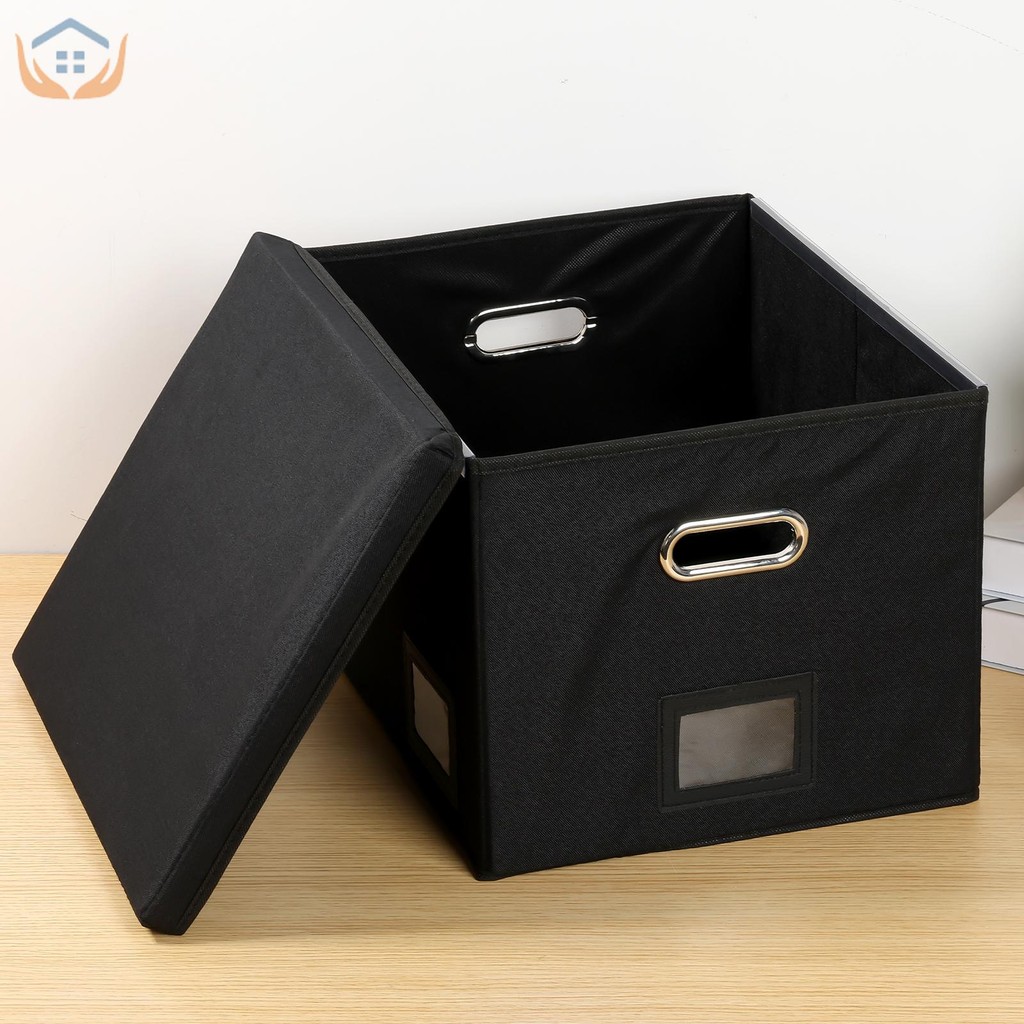 File Organizer Box with Lid Foldable Hanging File Filing Box Fabric ...