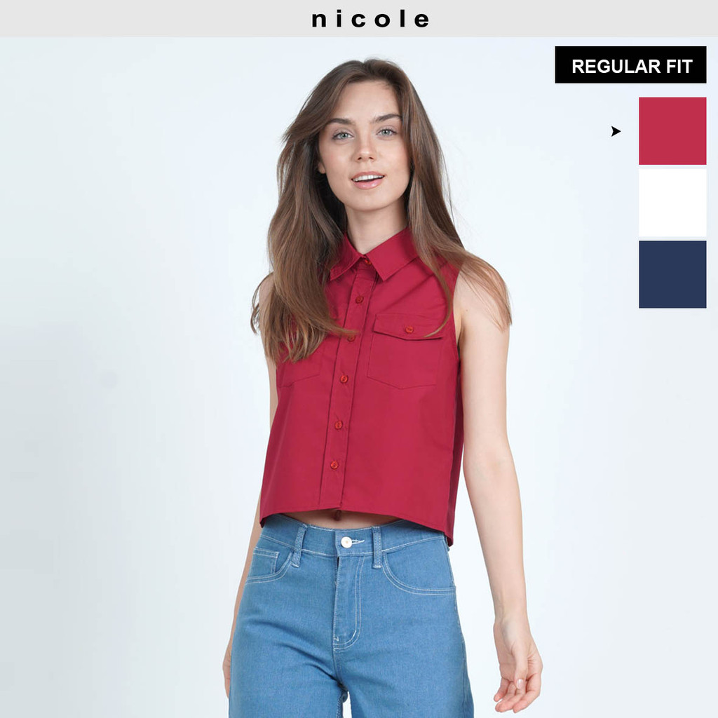 Nicole Fold Collar Front with Button Opening & Patch Pocket Sleeveless ...