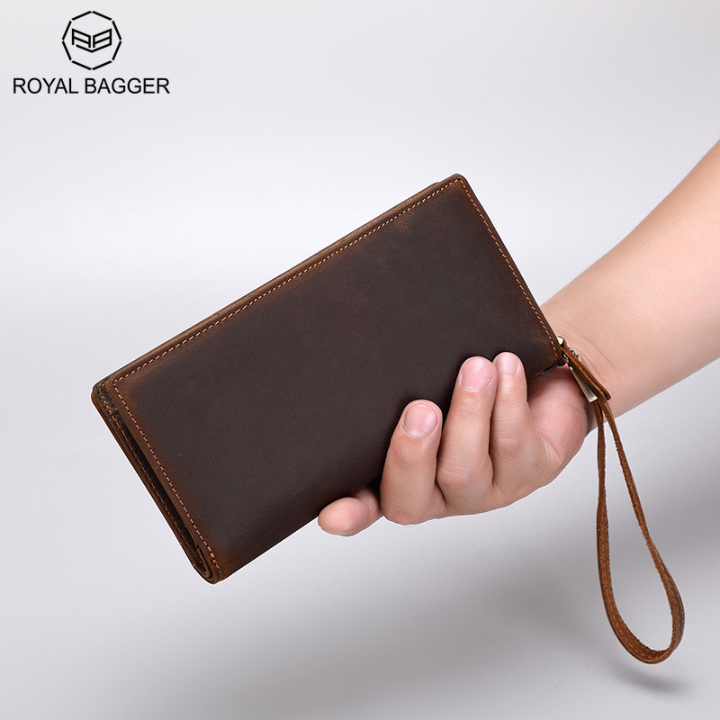 Royal Bagger Genuine Cowhide Long Wallet for Men Women Crazy Horse ...