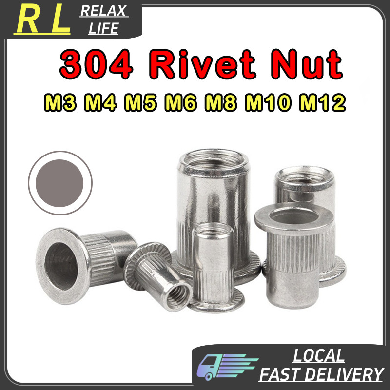 [RL] M3-M12 Rivet Nut M4 M5 M6 M8 M10 304 Stainless Steel Flat Small Big Head Threaded Insert ...