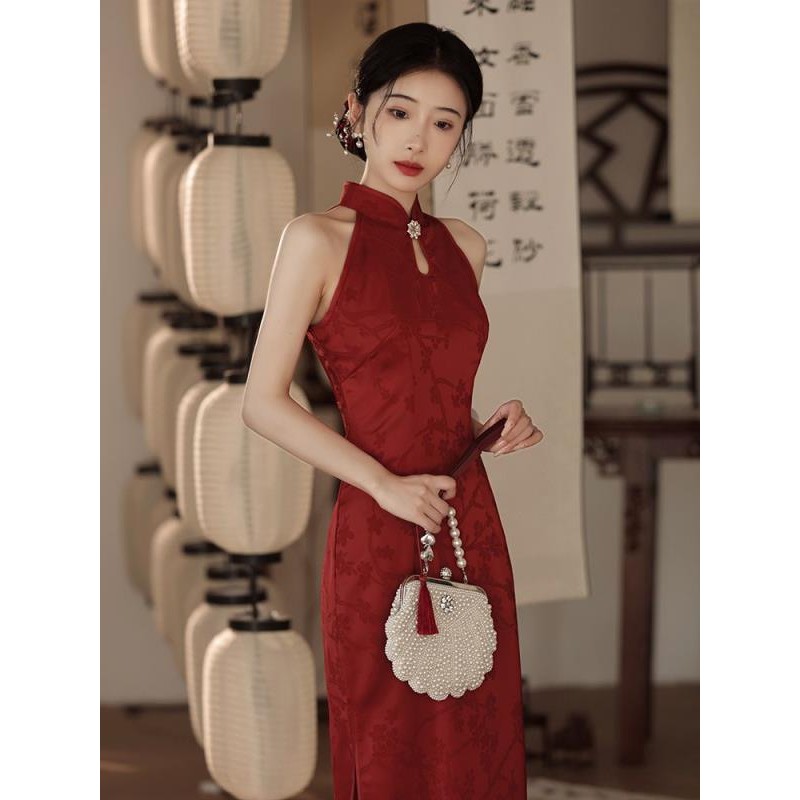 New Chinese Style Dress Halter Cheongsam 2025 Red Improved Young Dress ...