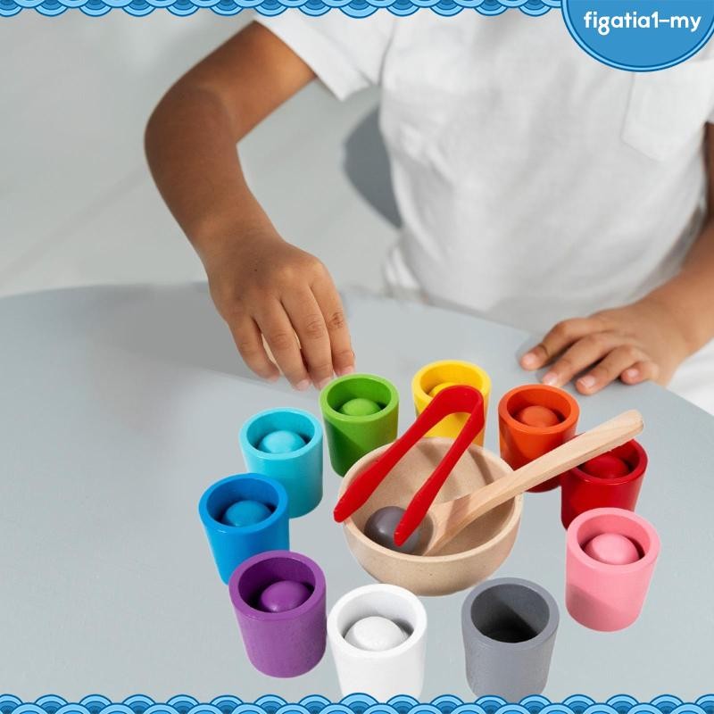 [figatia1] Rainbow Balls in Cups Fine Motor Skill Training Sorting Colors Sorting Cup for ...