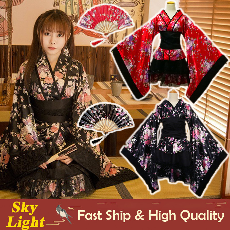 Traditional Japanese Sakura Kimono For Woman Adult Red Black Flower ...
