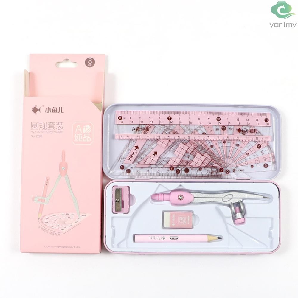 8-Pieces Math Geometry Kit Student Supplies Includes Rulers, Protractor ...