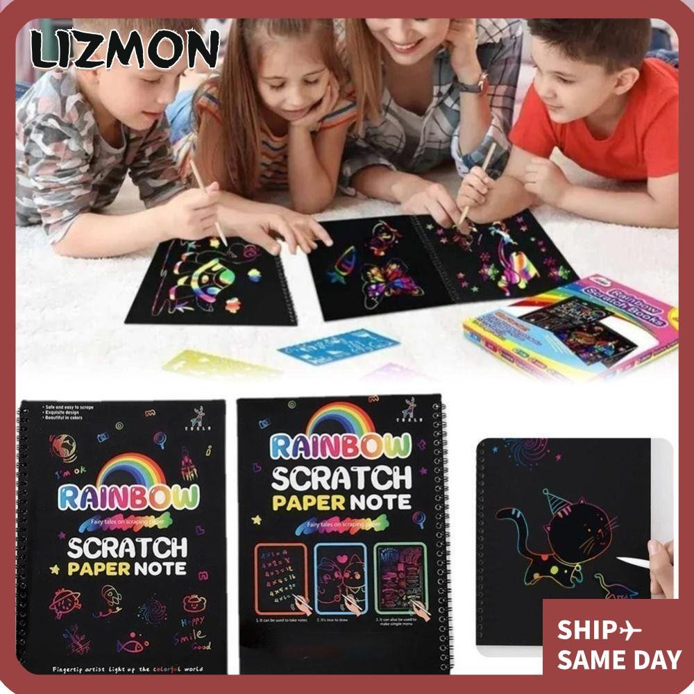 LIZMON Rainbow Color Scratch Art Paper, with Wood Stick Drawing Board ...
