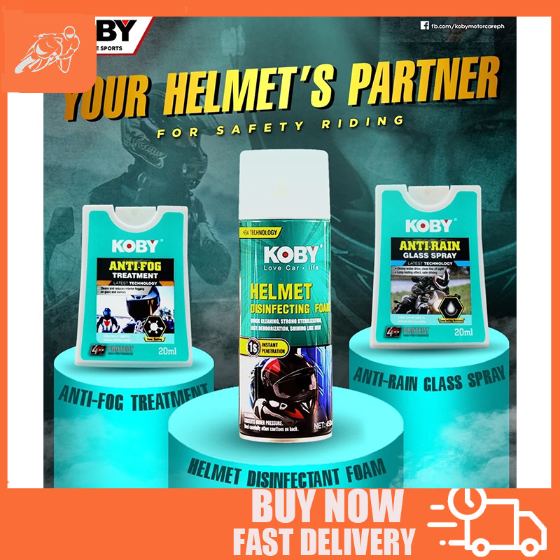 Koby Helmet 450ml Disinfecting Foam Spray And 20ml Anti Rain Glass ...