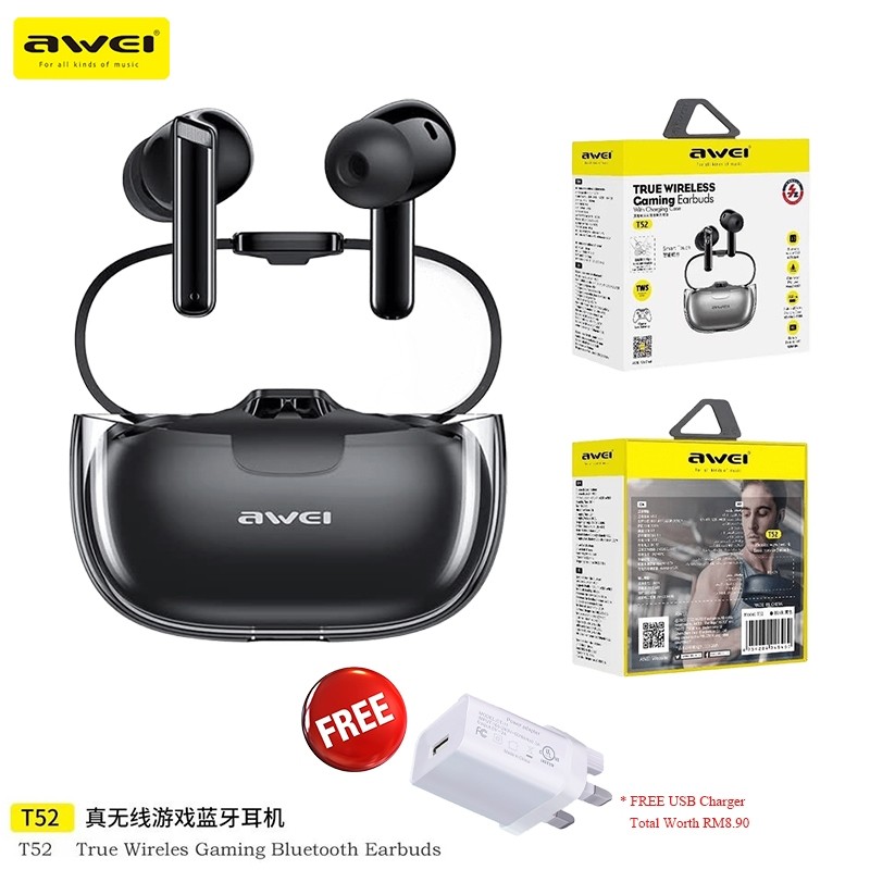 AWEI T52 TWS WIRELESS STEREO GAMING HEADSET WITH MIC 5.3 WATERPROOF ...