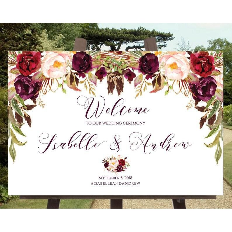 Personalized Wedding Welcome Sign Canvas Floral Print Greenery Wedding ...