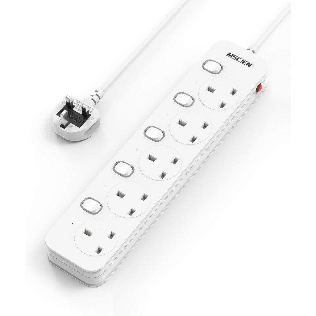 Extension Lead 1M 5 Way Plug Sockets with Individual Switches, Overload ...
