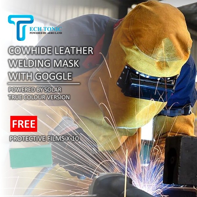 Cowhide Welding Mask With True Colour Goggle Lens By Solar Auto ...