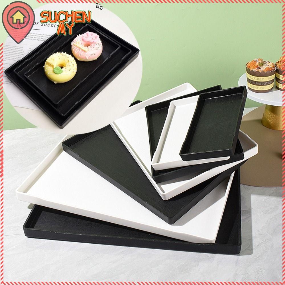 SUCHENMY Large Plastic Tray, Rectangle Black White Serving Trays, Multi ...