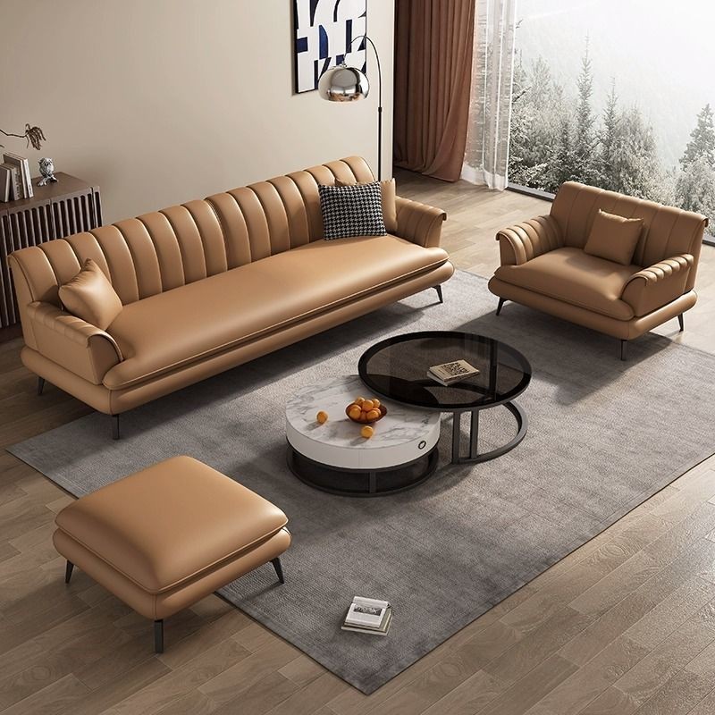Italian Minimalist Leather Sofa New Style Retro Brown Modern Simple ...