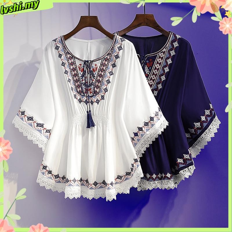 Plus Size Blouse Women Chiffon Shirt Loose Cover Belly Waist Baju ...