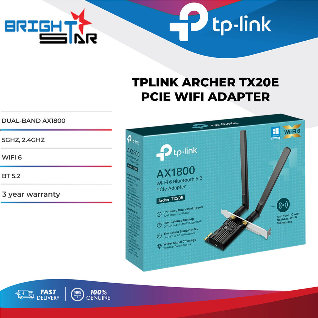 TP-LINK Archer TX20E AX1800 Wi-Fi 6 Bluetooth 5.2 PCIe Adapter | Shopee ...