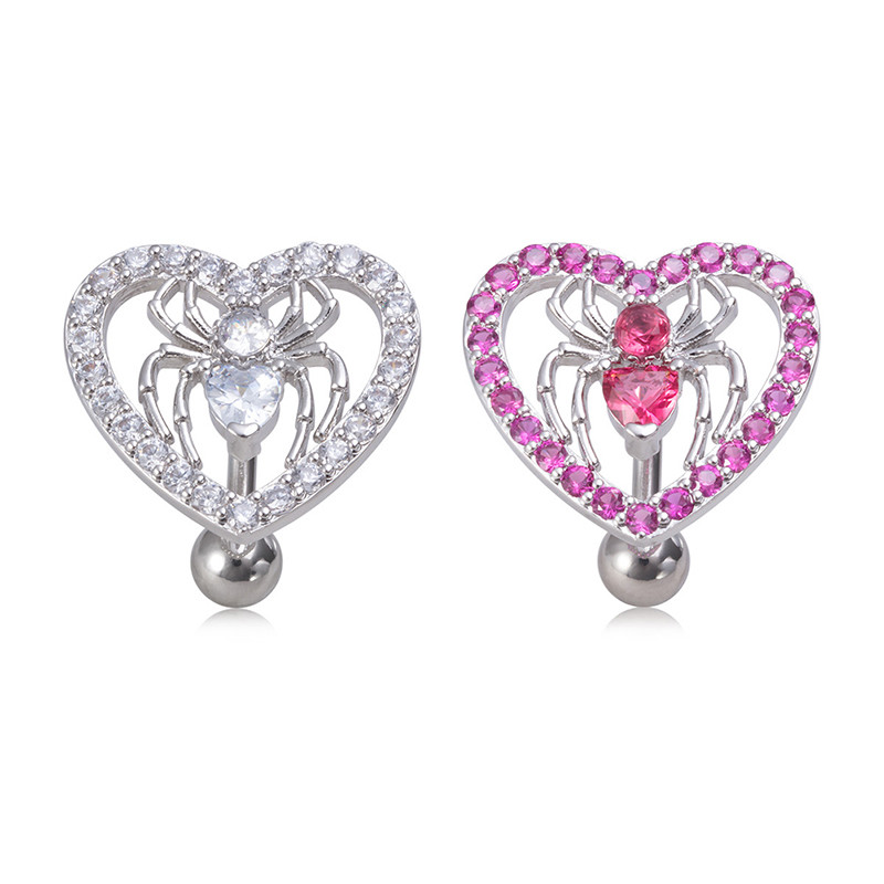 [TMNZVV] Spider Heart Belly Button Ring Navel Reversed Curved Bar ...