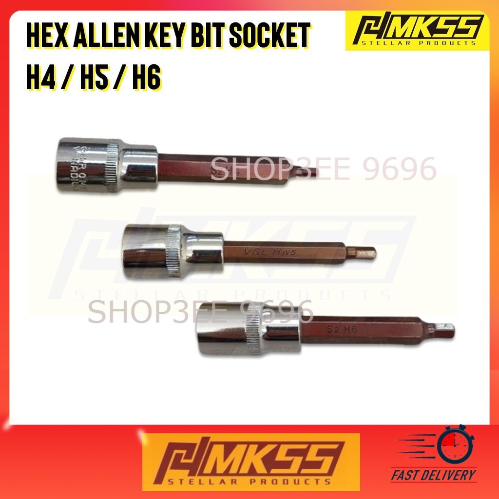 HEAVY DUTY Hex Allen Key Bit Socket Tools 1/2" H4 H5 H6 EXTRA LONG HEX ...