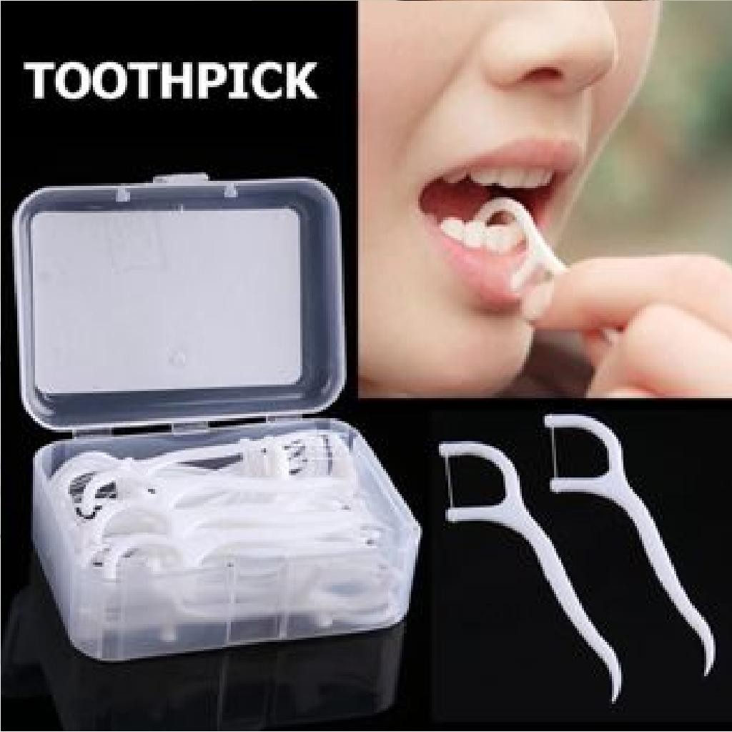 50 pcs (Box) Dental Floss Stick Dental Floss Interdental Cleaning floss ...