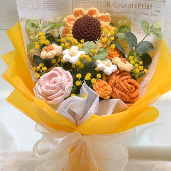 crochet flower bouquet crochet flower bunga crochet bouquet Rose wool ...