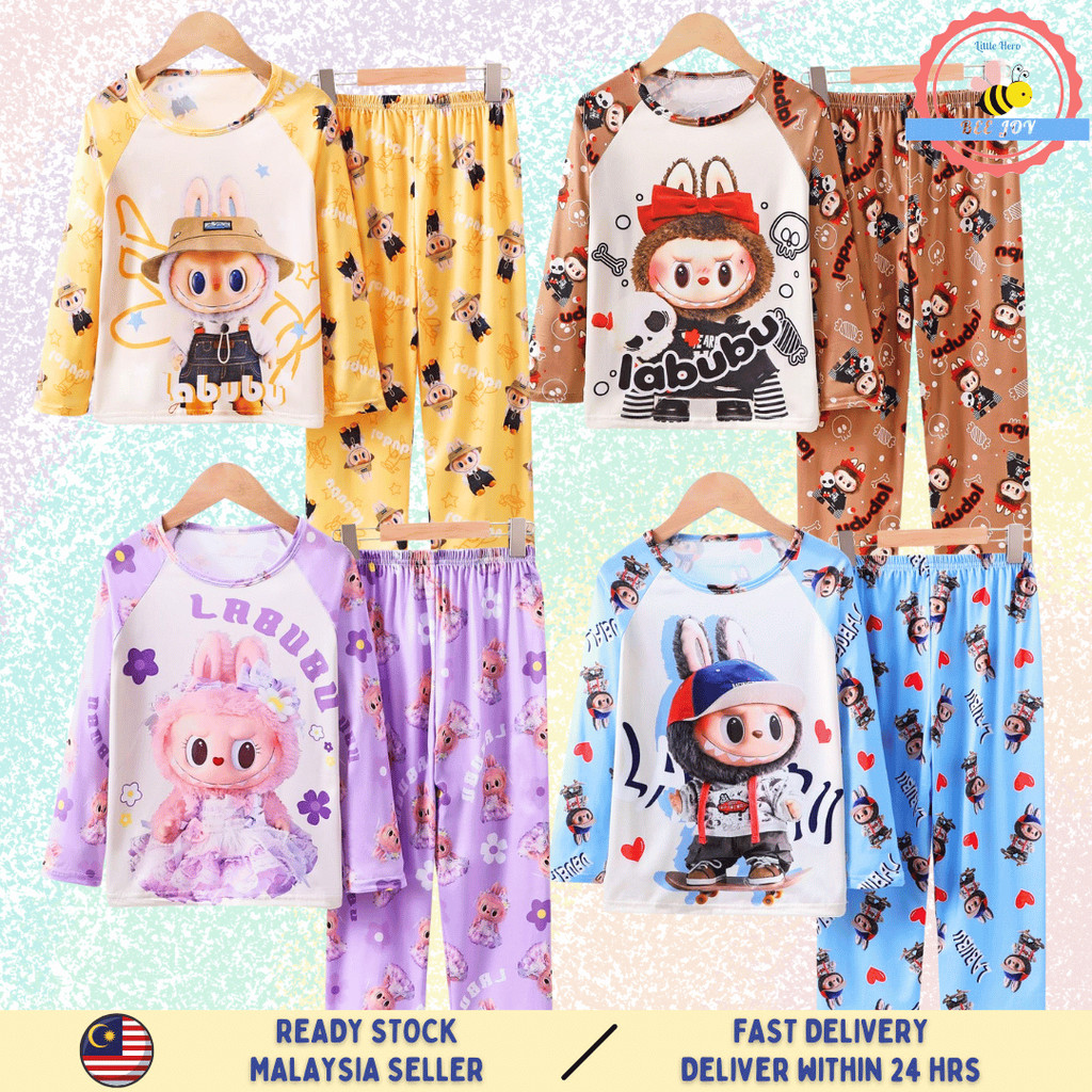 Ready Stock 2-12 Years Labubu Kids Girl Boy Pyjamas Set Children Pajama ...