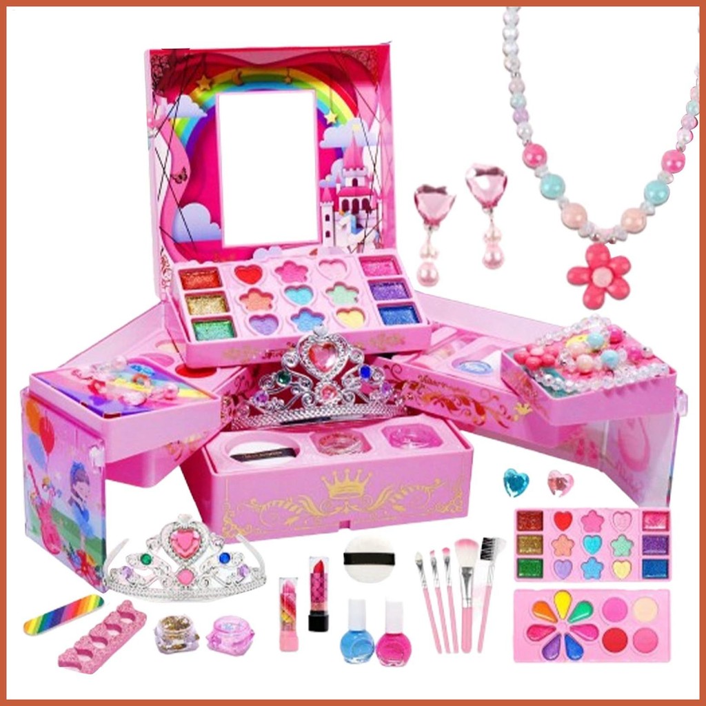 Children Real Make Up Starter Kit Pretend Play Toy Safe Fake Makeup Set ...