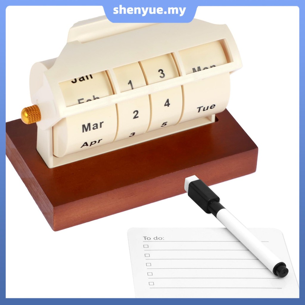 Desktop Rotary Perpetual Calendar Wooden Wheeling Calendar with ...