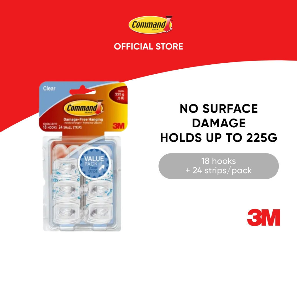3M Command Mini Hooks, 17006CLR-VP, No Surface Damage, Holds Up to 225g ...