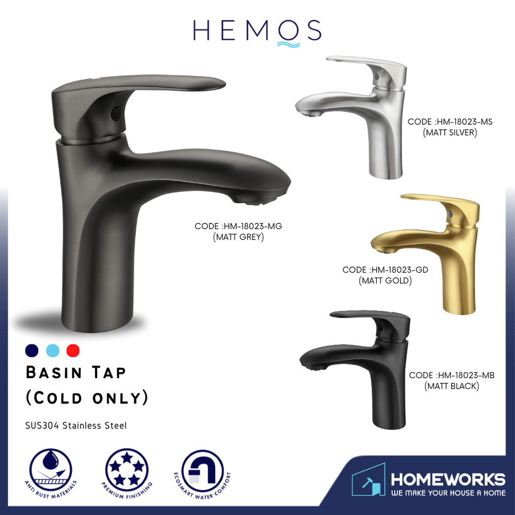 HEMOS BATHROOM FAUCET SU304 PILLAR BASIN COLD TAP KEPALA PAIP BILIK AIR ...