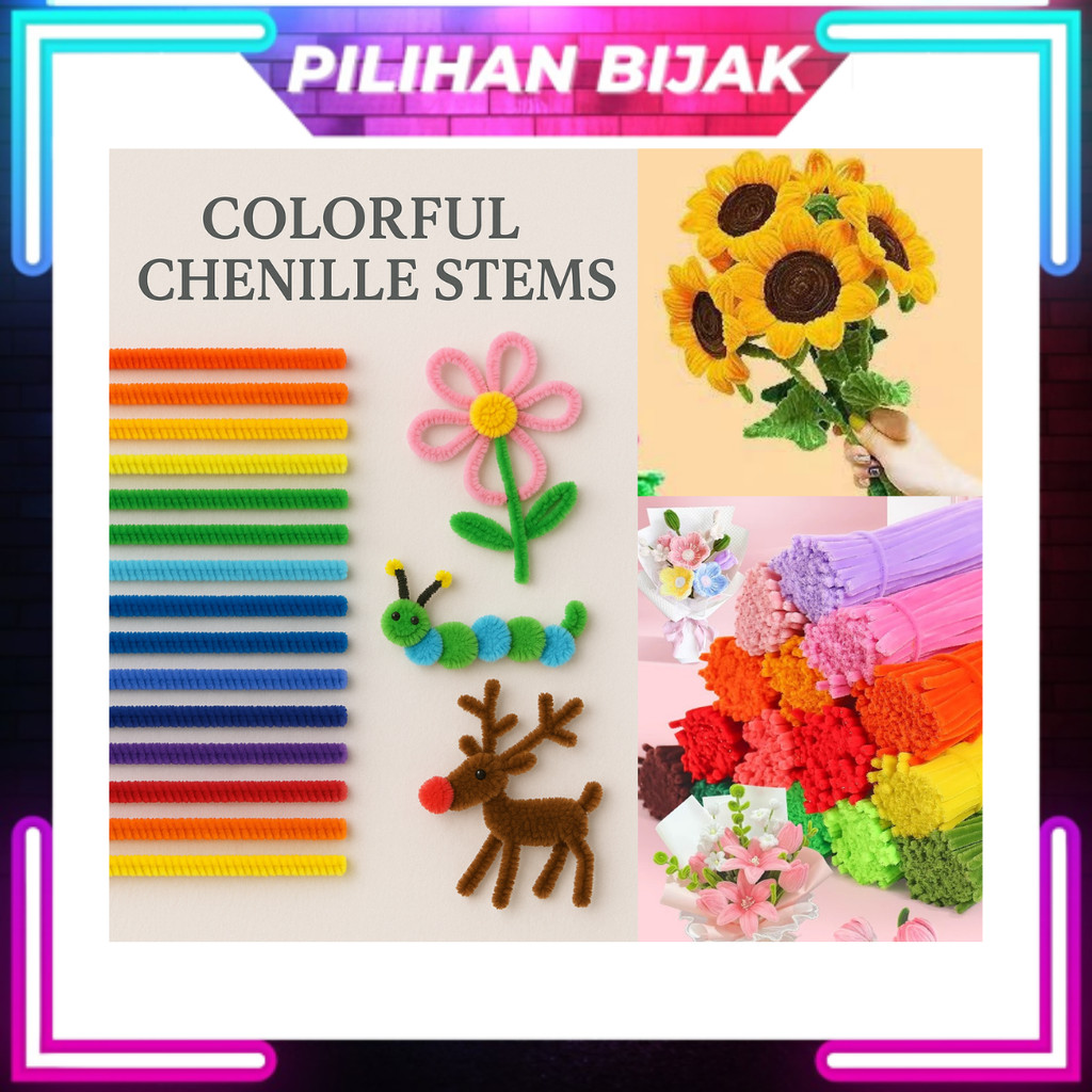 100pcs Colorful Chenille Stems Pipe Cleaner Assorted Colours Art And ...