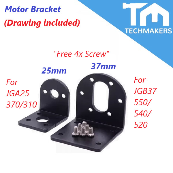 25mm/37mm Motor Bracket JGA25-370/310 JGB37-550/540/520 DC Motor Right Angle Mounting Metal ...