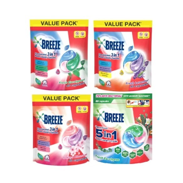 Breeze 5in1 Power Laundry Capsules Fresh Eucalyptus 420g 3in1 Sakura ...