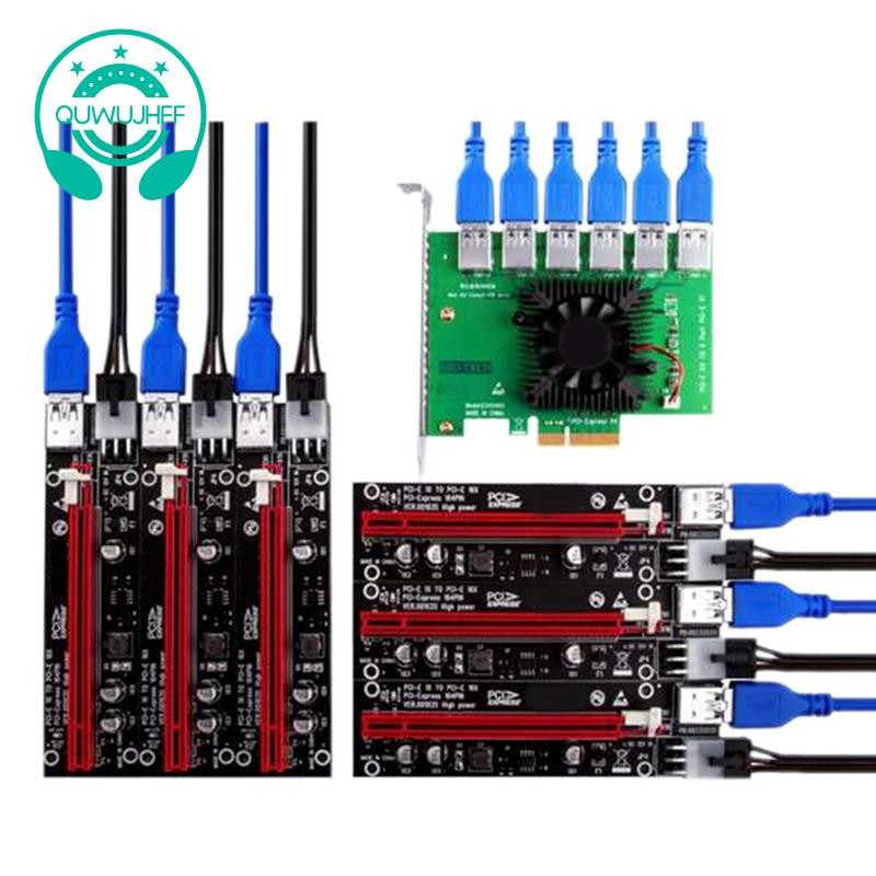 PCIE Riser PCI-E 1 to 6 Riser Card PCI Express X16 Extender USB 3.0 ...