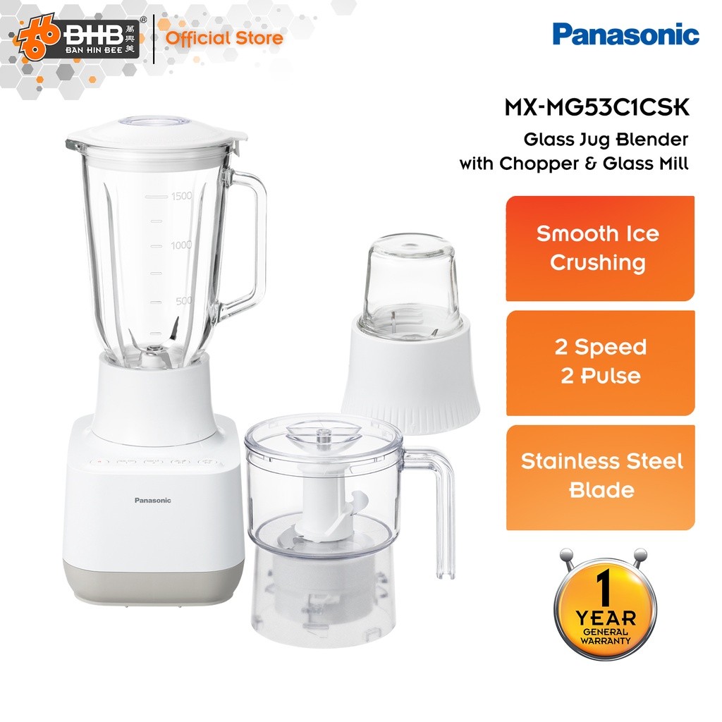 Panasonic MX-MG53C1CSK 2.0L Glass Jug Blender with Chopper & Glass Mill ...