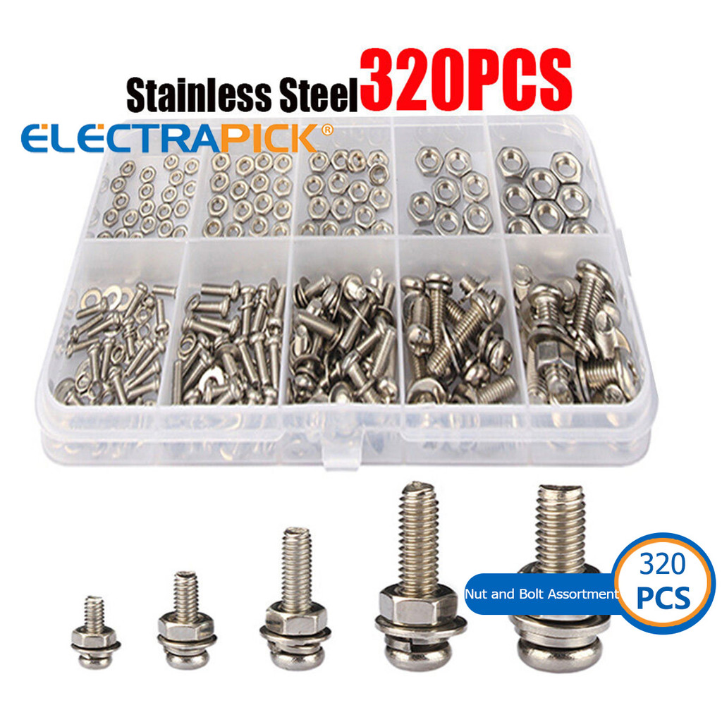320Pcs Stainless Steel S304 Screws an Head Screws Nuts Bolts Assortment Kit Nut and Bolt ...