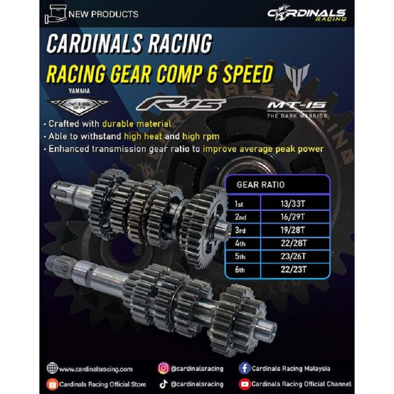 100% ORIGINAL CARDINALS 6 SPEED RACING GEAR BOX Y16 R15 V2 V3 MT15 ...