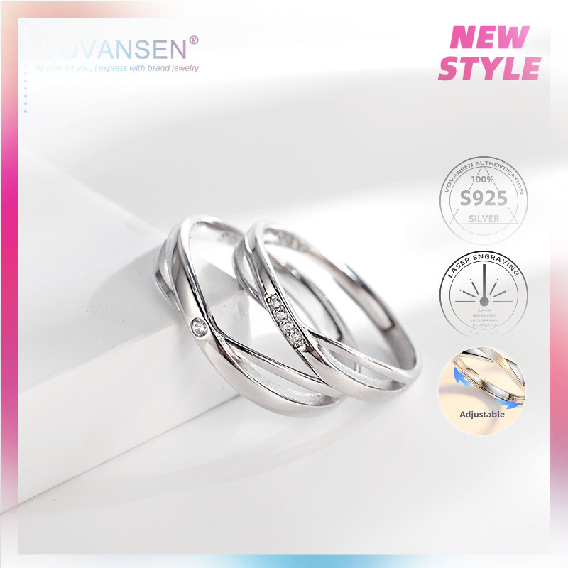 2501-30 VOVANSEN 2025 New model 100% s925 silver cincin couple rings diamond custom laser ...