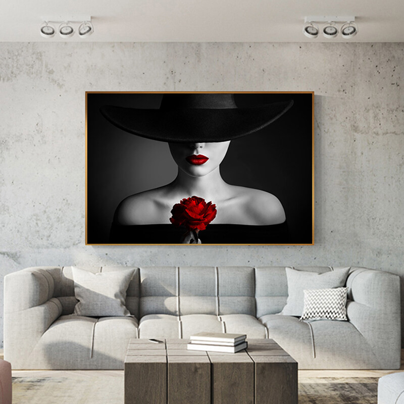 1 Piece Art Red Lips Bleeding Rose Canvas Painting Black Posters Prints ...