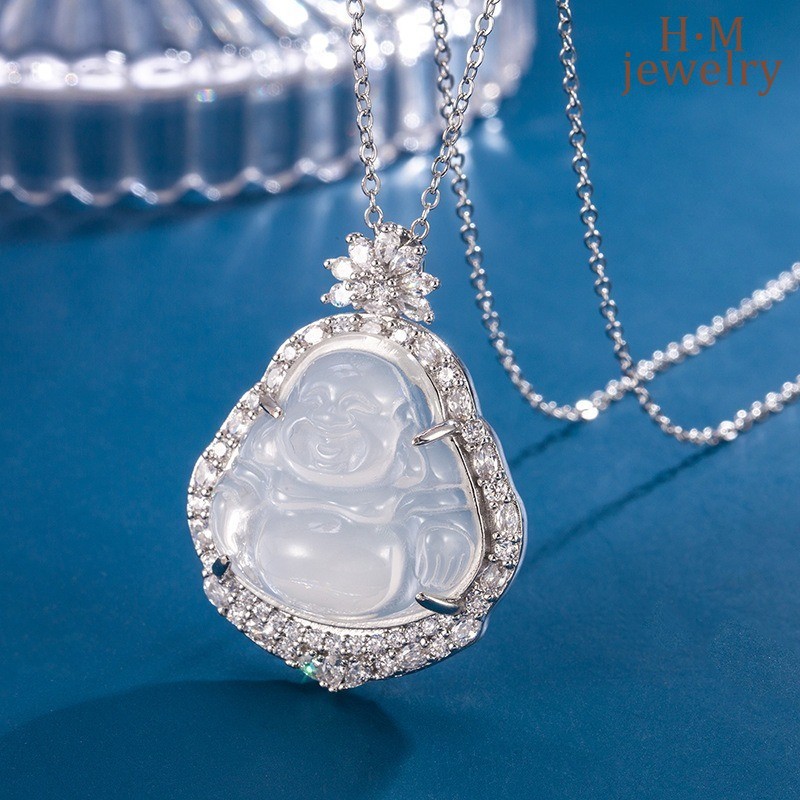 Chinese style simple ice chalcedony diamond-encrusted Buddha Gong ...