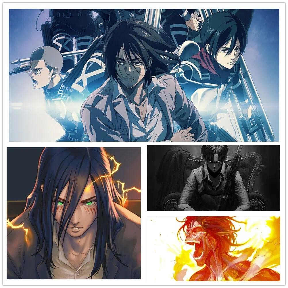 Poster Retro WTQ Attack on Titan - Lukisan Canvas Anime Jepun, Gambar ...