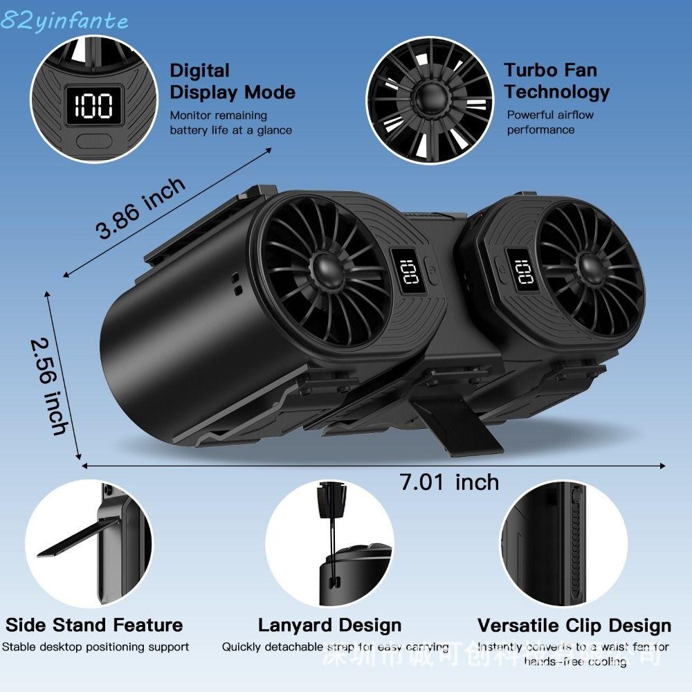 YINFANTE Split 2-in-1 Waist Hanging Fan, Five Gear Wind Dual Output ...