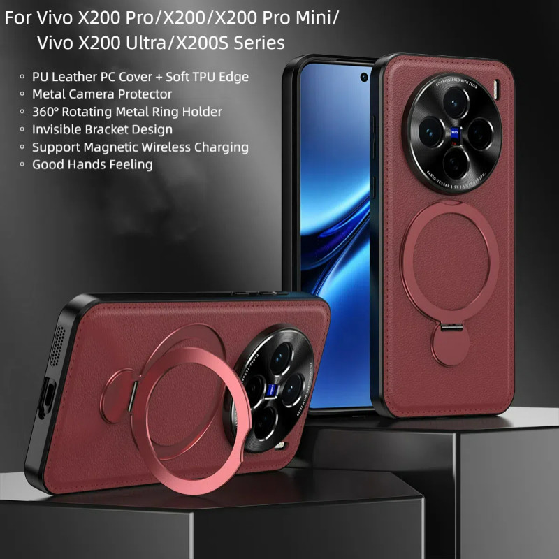 For Vivo X200 Ultra X200S X200Pro Case Luxury Metal Camera Protector 360º Rotating Magnetic Ring ...