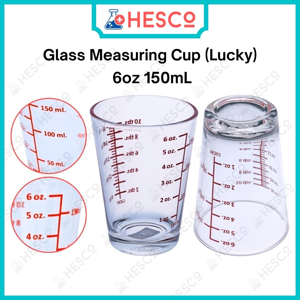 Glass Measuring Cup LUCKY 150ml / 6oz – Kaca Gelas Takar – 4 Unit Scale ...