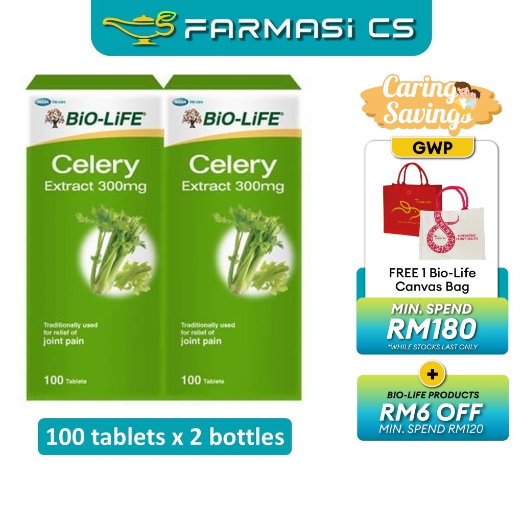 Bio-Life Celery Extract 300mg 100 Tablets x 2 Botlles (TWIN) EXP:08/ ...