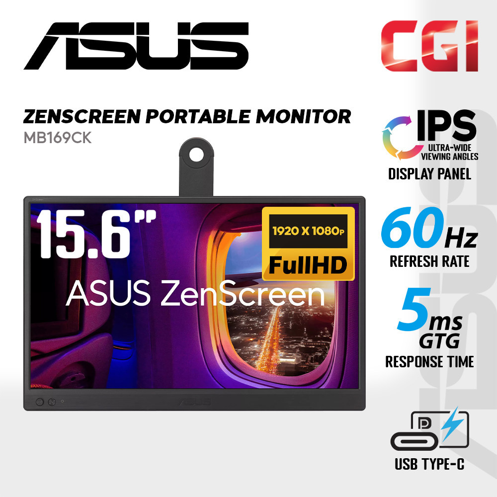 Asus 15.6" Zenscreen MB169CK IPS FHD 60Hz 5ms 360° Kickstand Dual USB-C ...