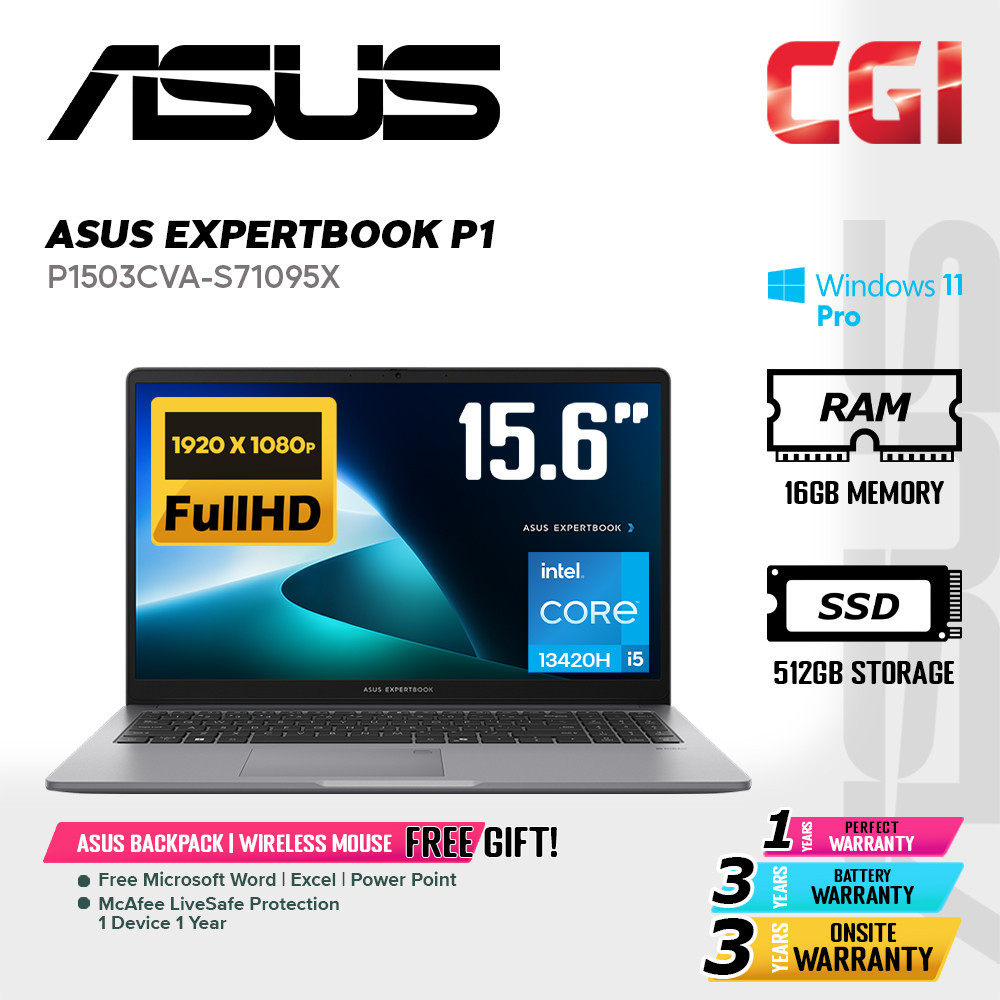 Asus 15.6" ExpertBook P1 P1503 Laptop Intel i5-13420H 16GB 512GB FHD ...
