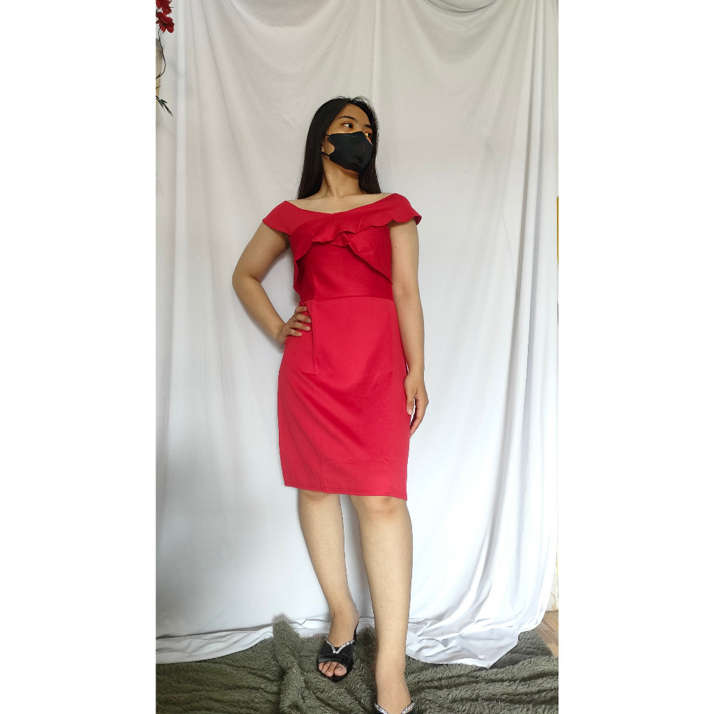 MERAH Starfashion Dress Elli Red Premium Scuba Bodycon Dress Sabrina ...