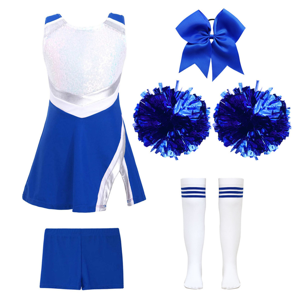 Yeahdor Girl Blue Cheerleader Costume Halloween Cute Cheer Uniform ...